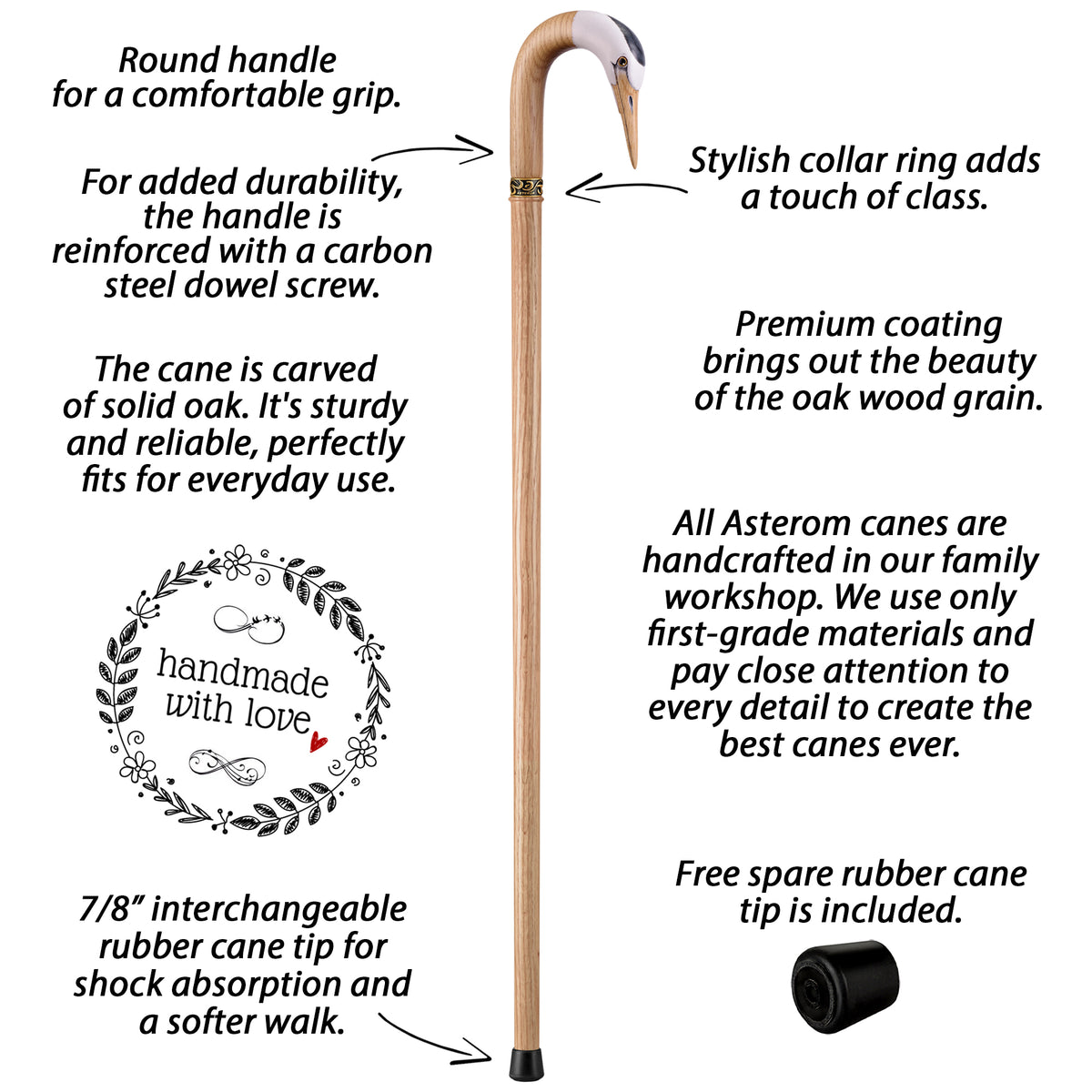 Crane Walking Cane, Hook Cane - Custom Length and Color