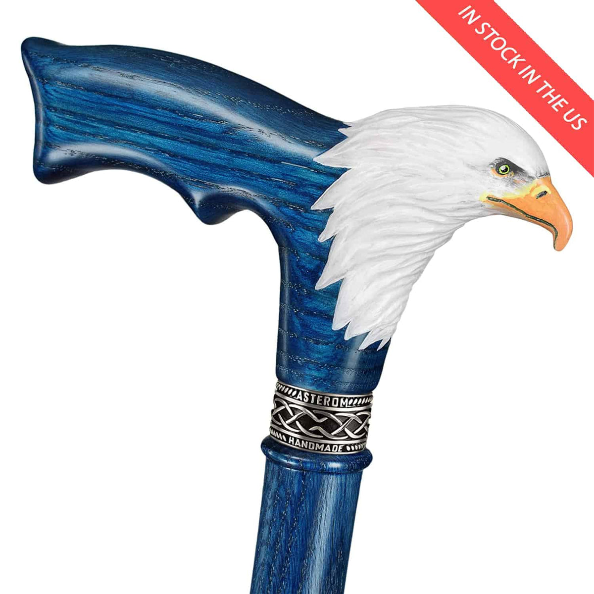 Hand-Painted Bald Eagle Wooden Walking Cane for Men